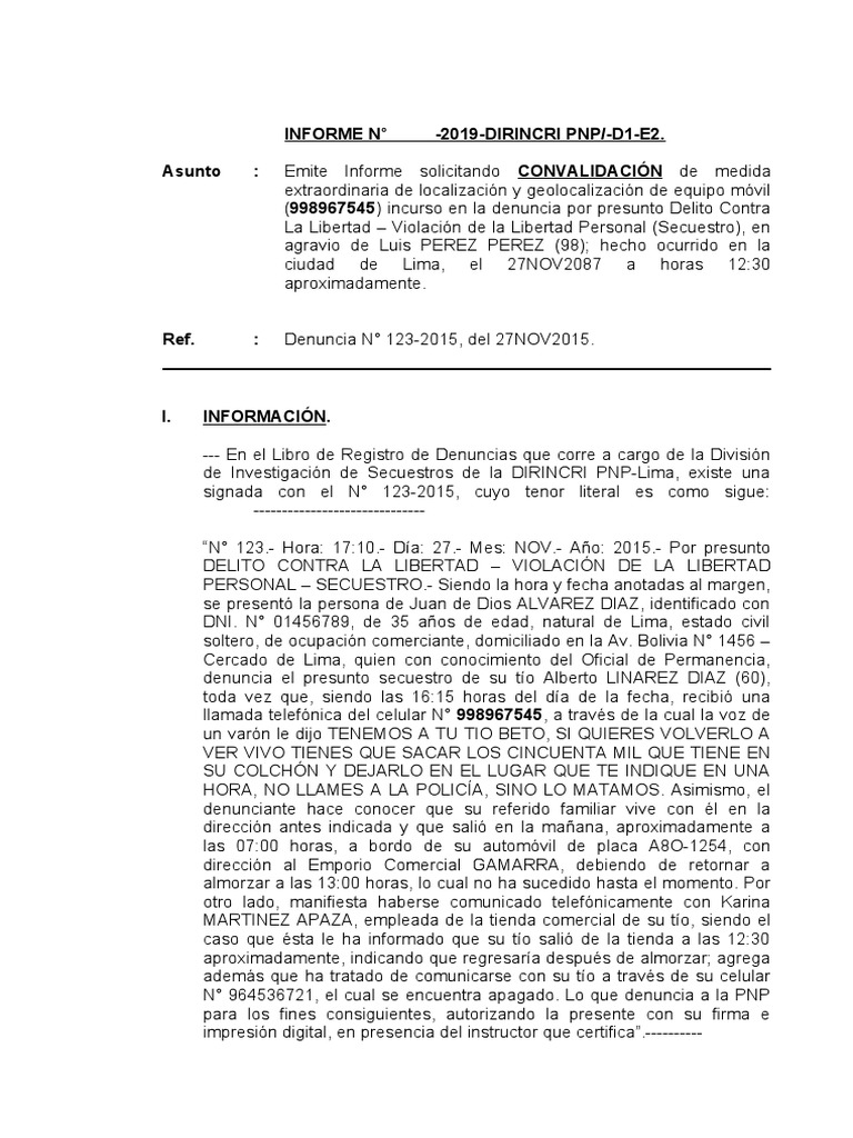 Modelo de Informe Convalidación | PDF | Secuestro | Castigos