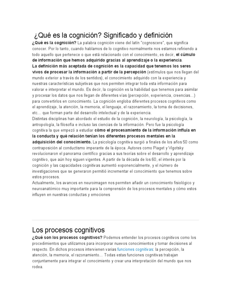 Definición y Procesos de Cognición | PDF | Memoria | Percepción