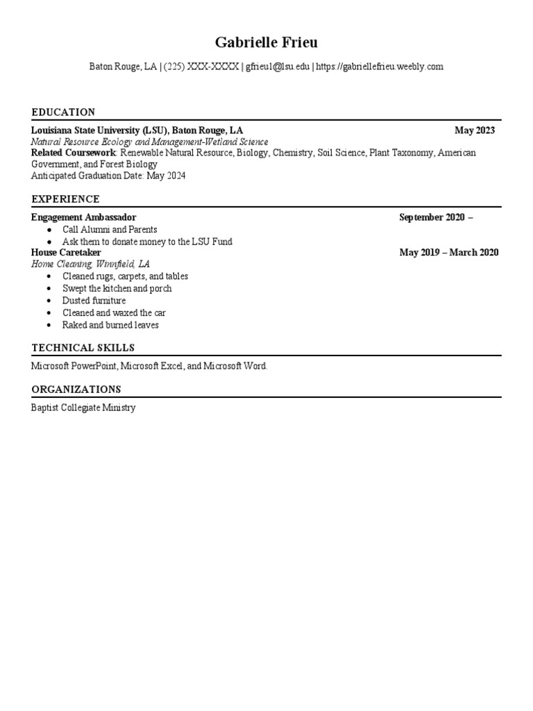Gabrielle Frieu's Resume Overview | PDF