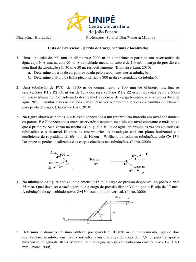 Perda de Carga e Fórmula de Flamant | PDF | Descarga (hidrologia) | Pressão