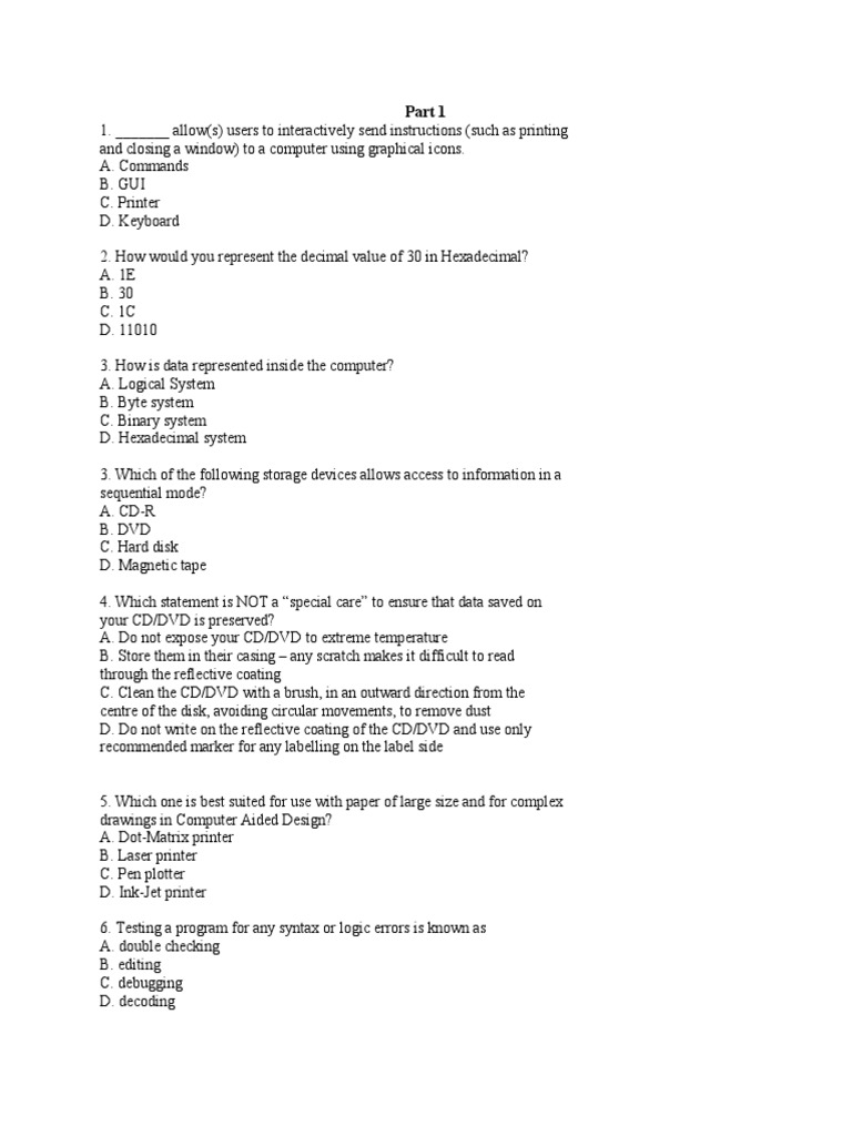 Information Technology CXC Multiple Choice Questions PDF | PDF ...