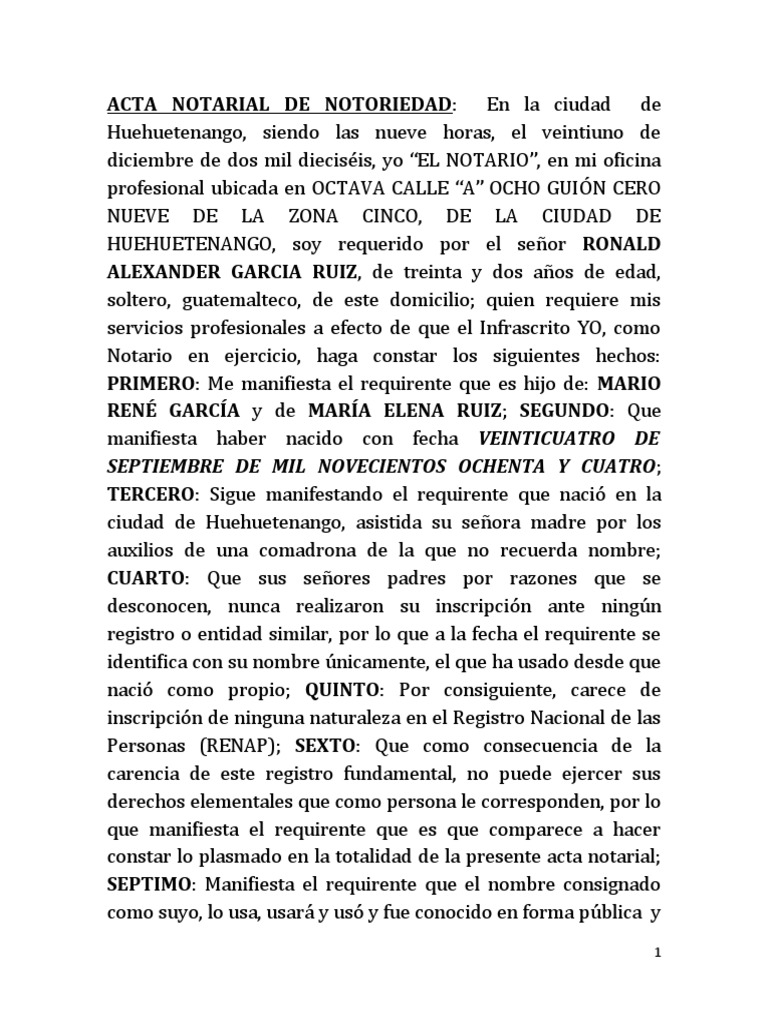 Acta Notarial de Notoriedad | PDF | Derecho Civil (Common Law) | Justicia