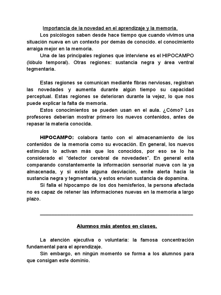 Aprendizaje Memoria Y Atención Pdf Memoria Hipocampo