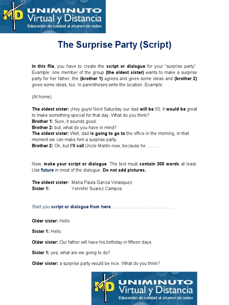 The Surprise Party (Script) : Future | PDF