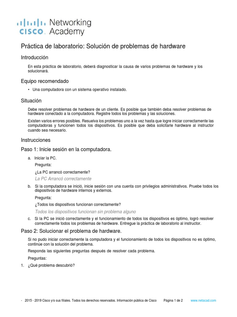 4 2 3 6 Lab Troubleshoot Hardware Problems Pdf