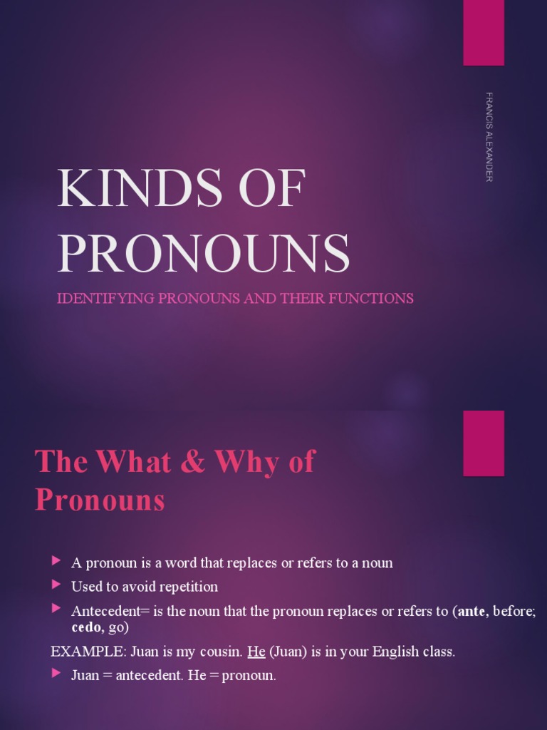 Kinds of Pronouns: Identifying Pronouns and Their Functions | PDF ...