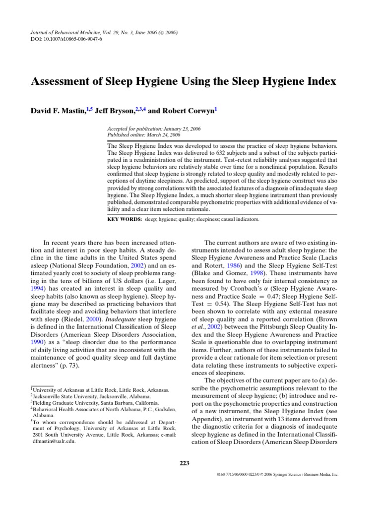 Assessment of Sleep Hygiene Using The Sleep Hygiene Index | PDF | Sleep ...