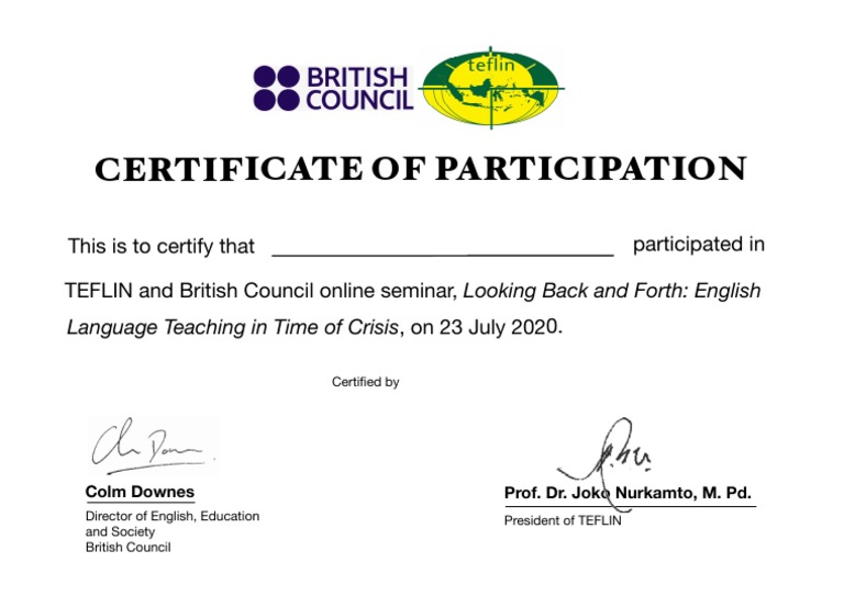 TEFLIN BC 23 July 2020 - Certificate | PDF