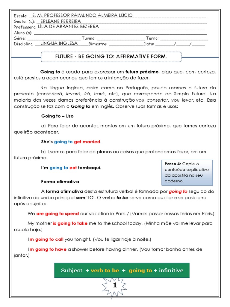 Atividade - Future - Be Going To - Affirmative Form | PDF | Sintaxe ...