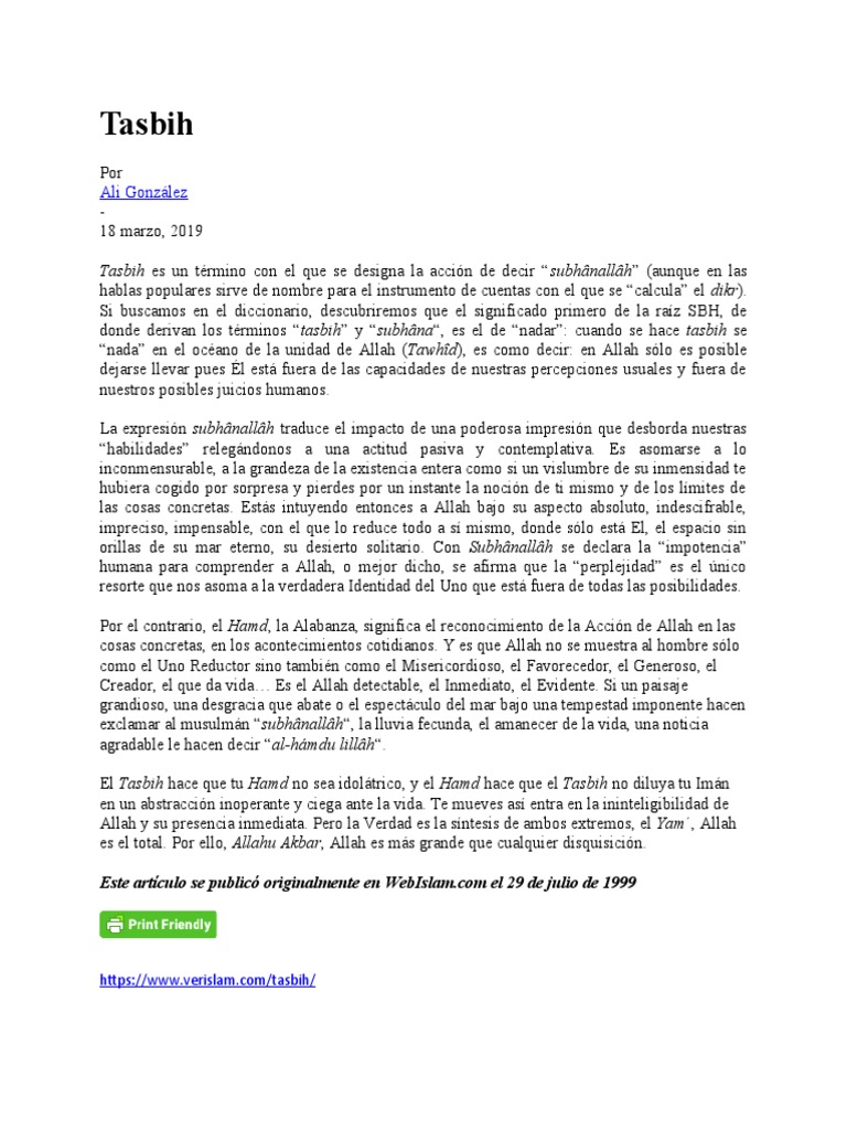 Significado y Práctica del Tasbih | PDF | Alá | Corán