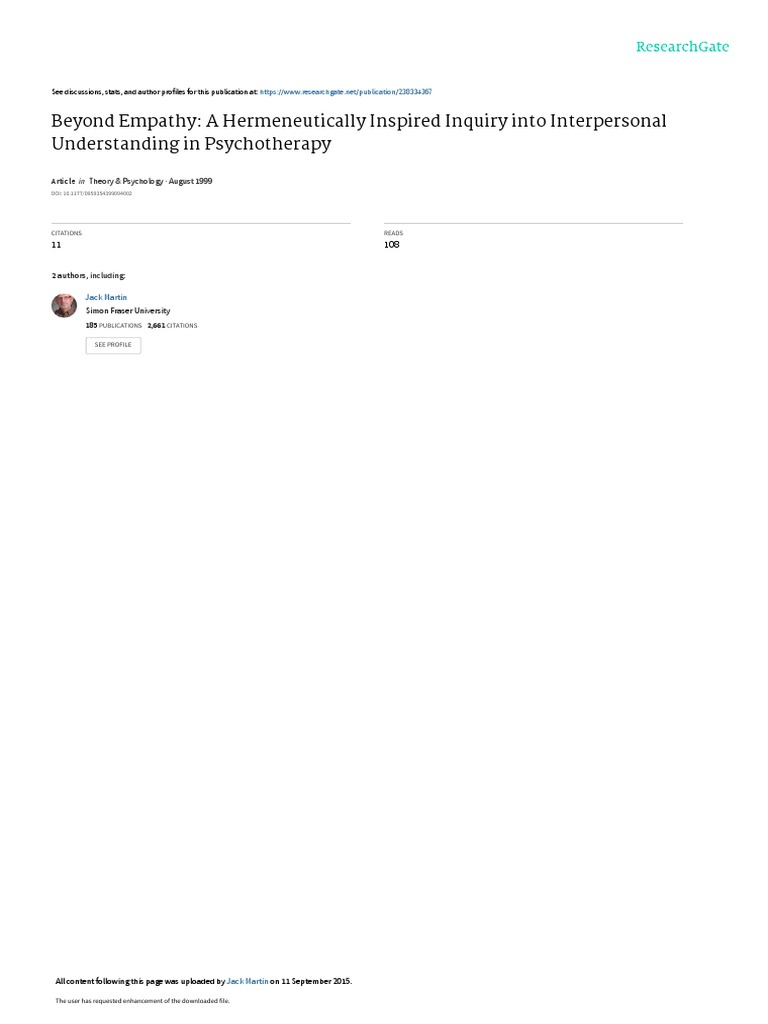 Beyond Empathy: A Hermeneutically Inspired Inquiry Into Interpersonal Understanding in ...