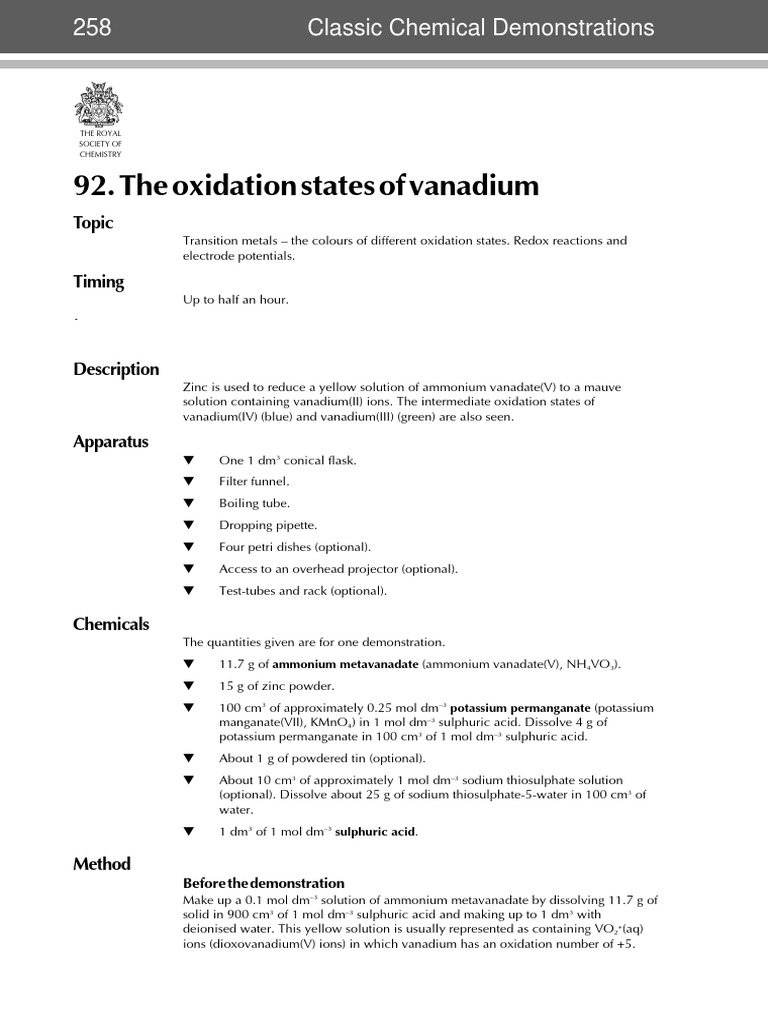 The Oxidation States of Vanadium: Topic | PDF | Redox | Chemical Elements