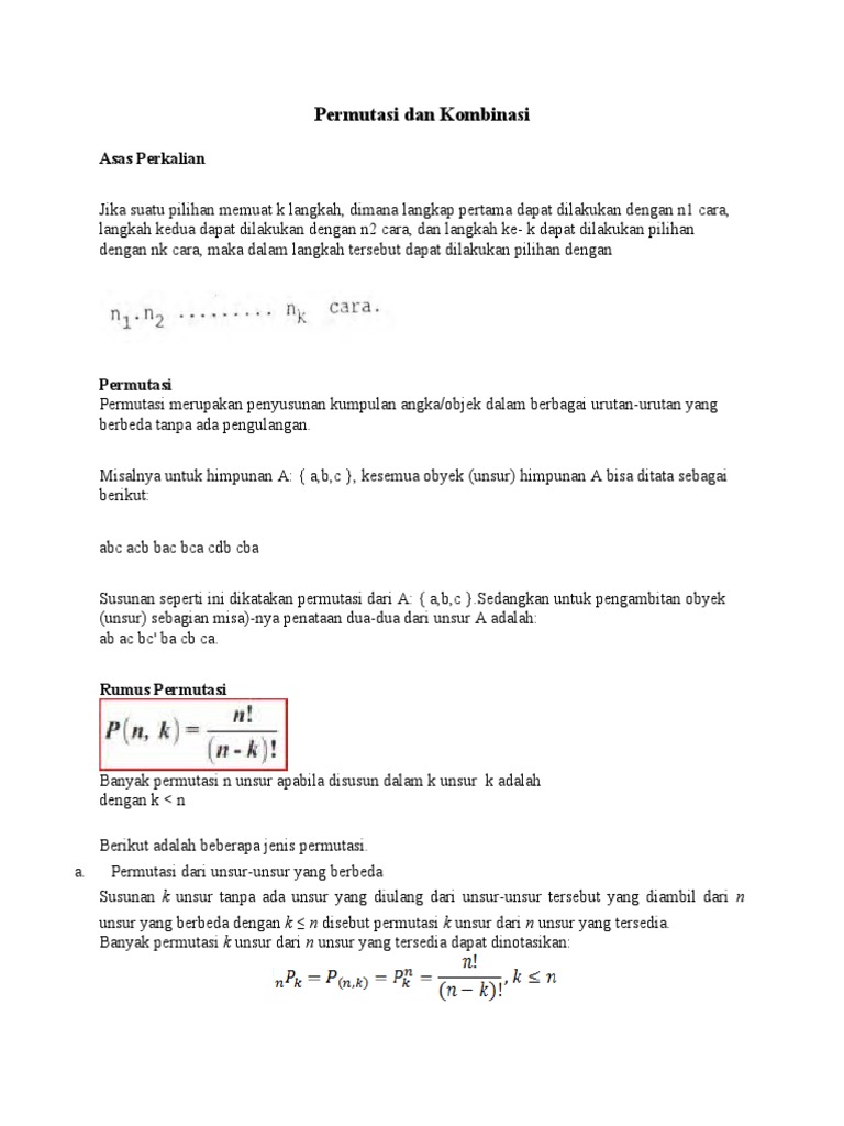 Rumus Permutasi dan Kombinasi Matematika | PDF