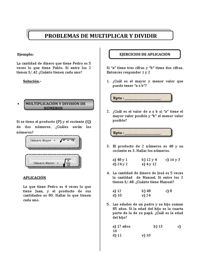 Problemas de Multiplicar y Dividir 0001 | PDF | Enseñanza de matemática ...
