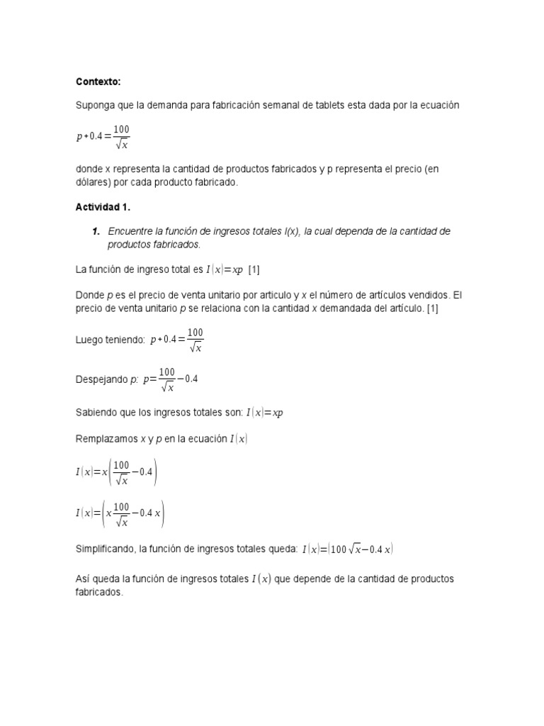 Función de Ingresos Totales en Producción de Tablets | PDF | Función ...