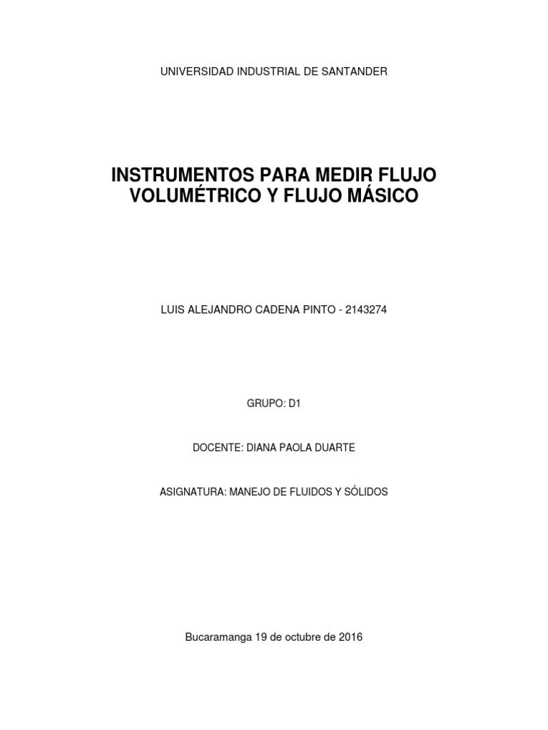 Instrumentos para Medir Flujo Másico Volumétrico | PDF | Descarga (hidrología) | Temperatura