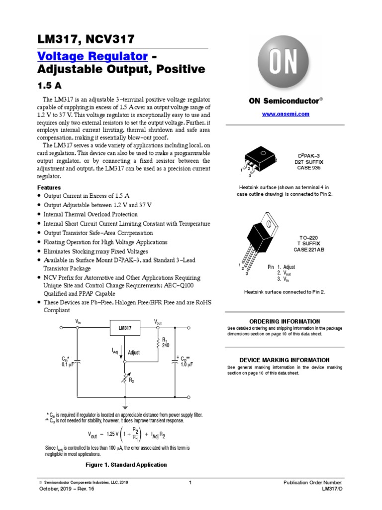 Voltage Regulator: LM317, NCV317 - Adjustable Output, Positive | PDF ...