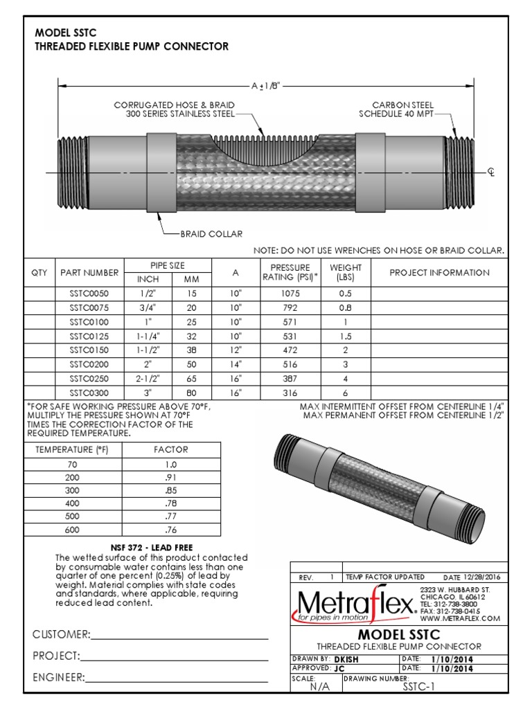 Metraflex Threaded Pump Connector Specs | PDF | Manufactured Goods ...