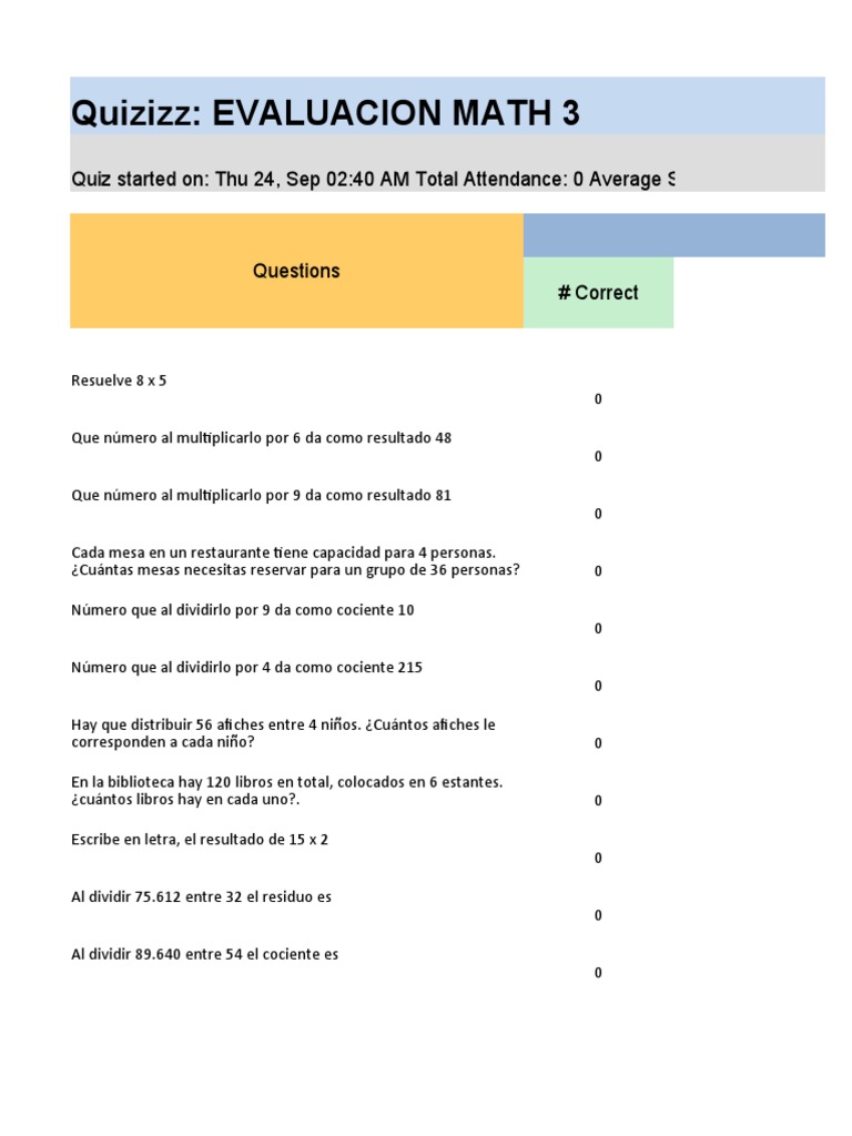 Quizizz: Evaluacion Math 3 | PDF