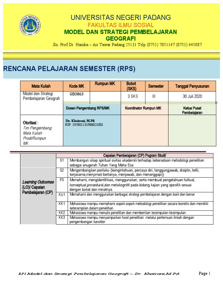 9 RPS Model Dan Strategi Pembelajaran Geografi | PDF