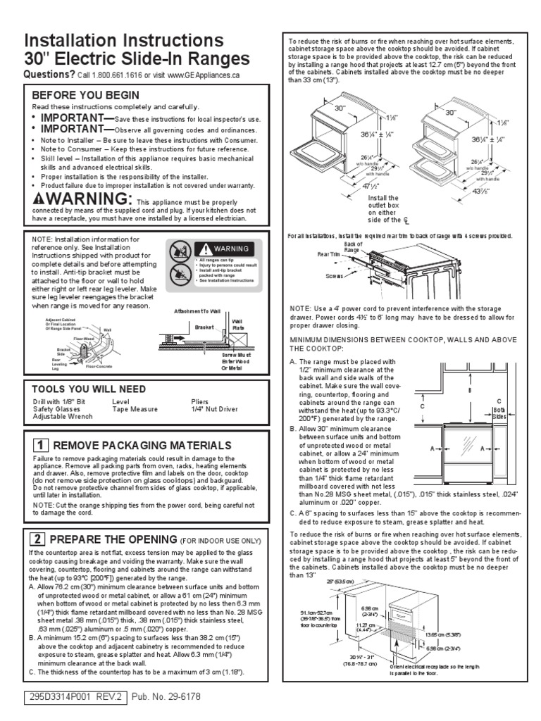 Installation Instructions 30" Electric Slide-In Ranges: Warning | PDF ...
