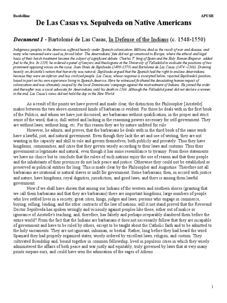 De Las Casas vs. Sepulveda On Native Americans | Download Free PDF ...