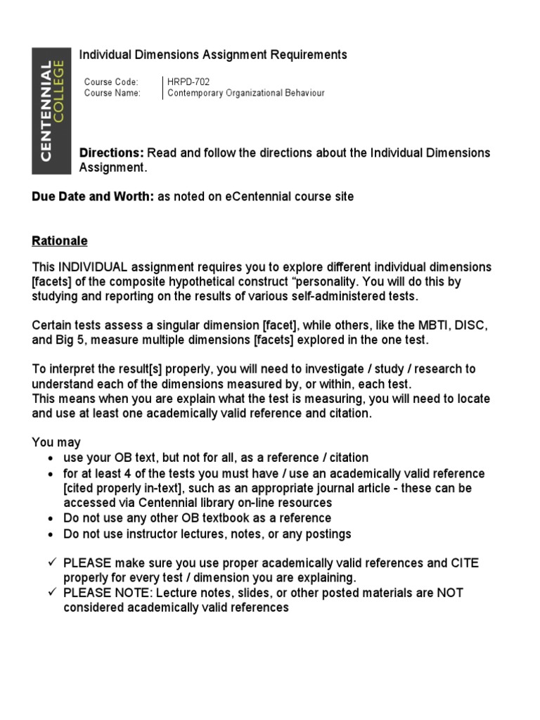 HRPD-702-Individual Dimensions Assignment Requirements | PDF | Cognitive Science | Applied ...