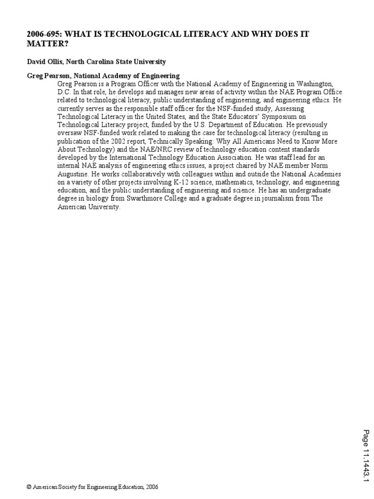 What Is Technological Literacy and Why Does It Matter PDF | PDF ...