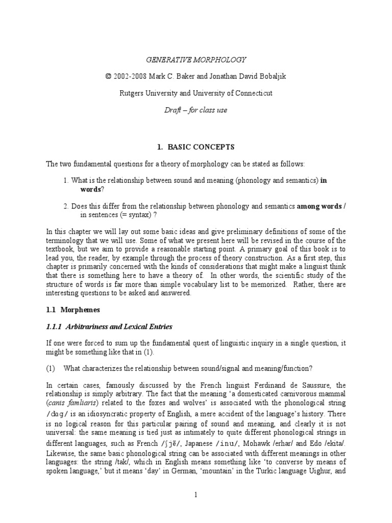 Basic Concepts: Generative Morphology | PDF | Morphology (Linguistics ...