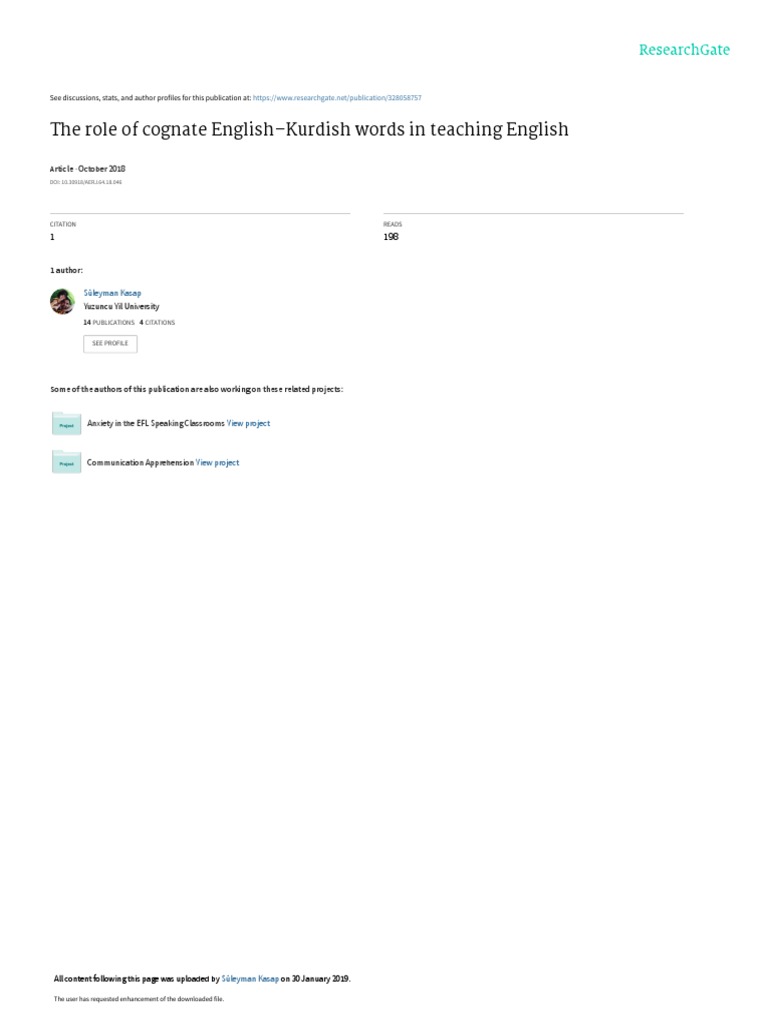 Cognate English-Kurdish Words in ESL Teaching | PDF | Second Language ...