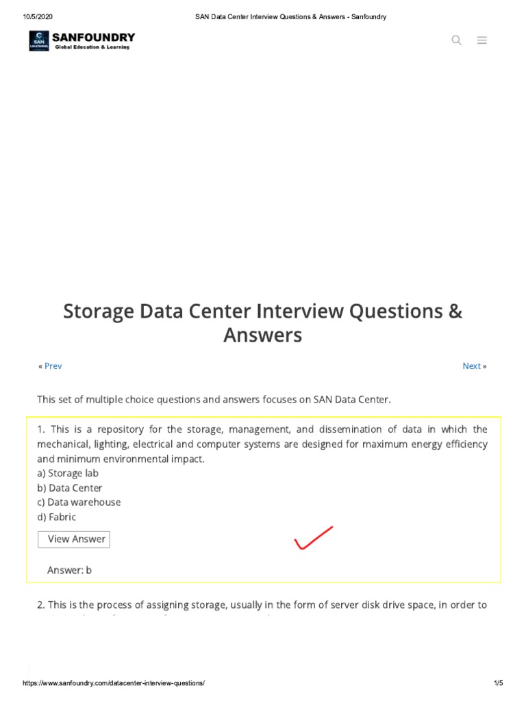 SAN Data Center Interview Questions & Answers - Sanfoundry PDF | PDF | Computers | Technology ...
