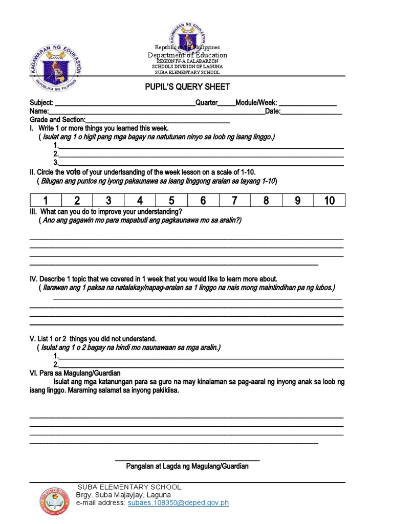 Pupils Querry Sheet | PDF