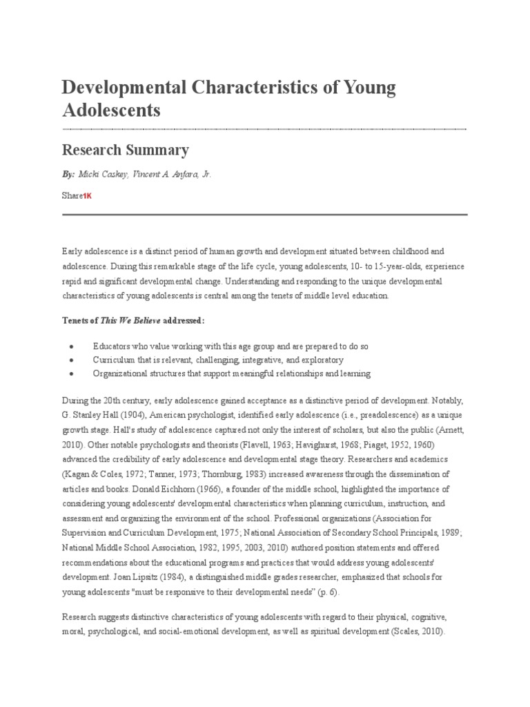 Developmental Characteristics of Young Adolescents | PDF | Adolescence ...