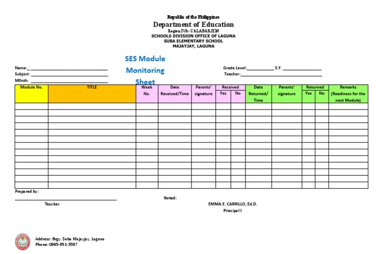 SES Module Monitoring Sheet: Department of Education | PDF
