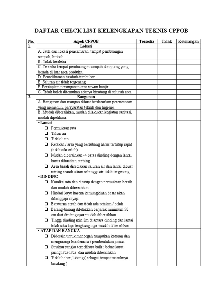 Daftar Check List Daftar Kelengkapan Cppob | PDF