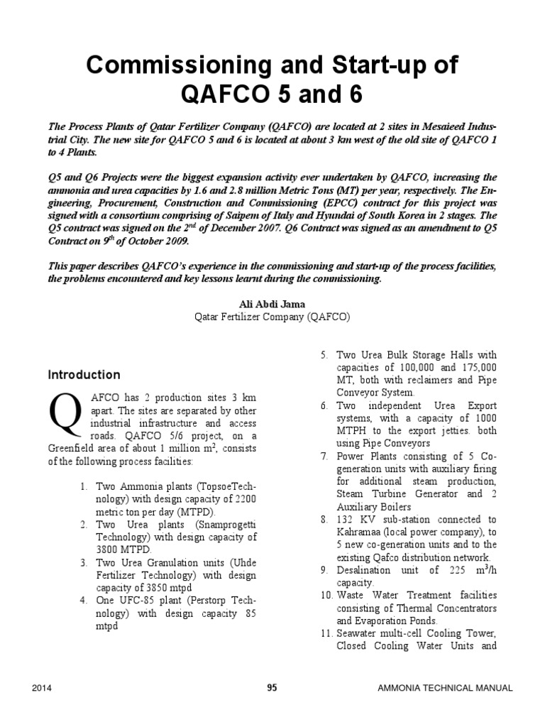 Commissioning and Start-Up of QAFCO 5 and 6: Ali Abdi Jama | PDF | Urea | Water Supply Network