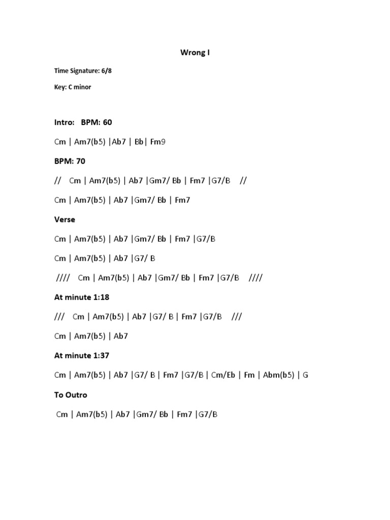 Wrong I - Chord Chart | PDF