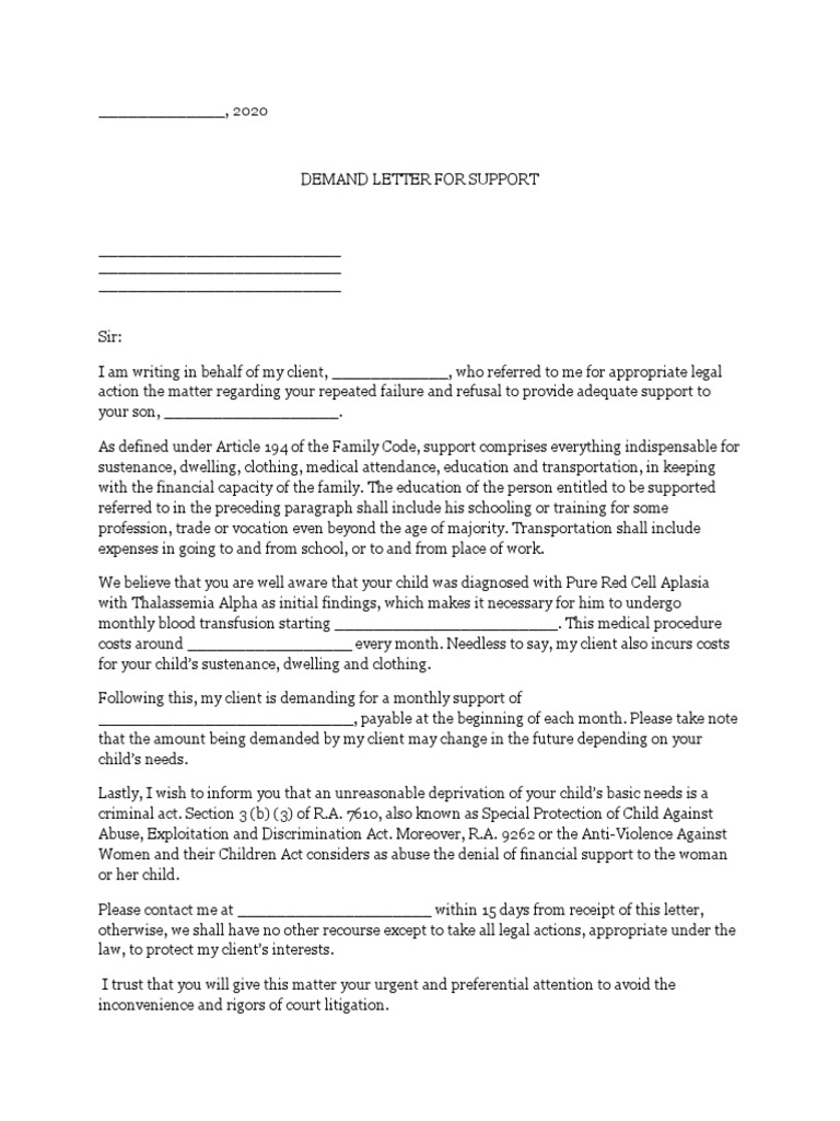 Demand Letter For Support | PDF