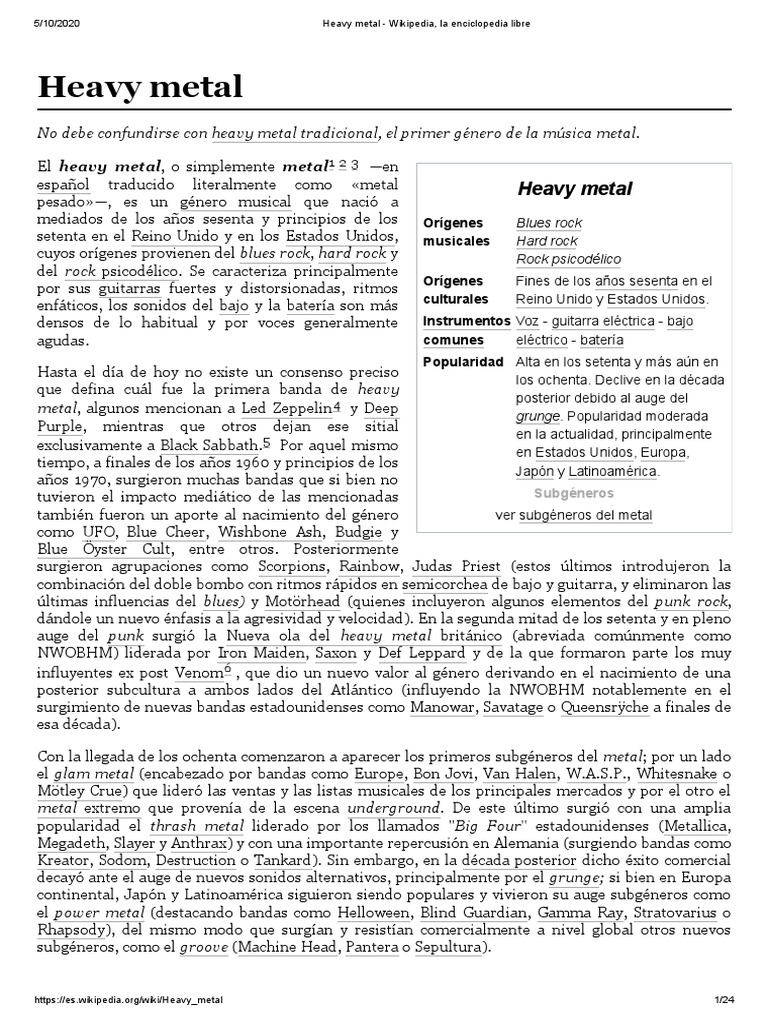 Heavy Metal - Wikipedia, La Enciclopedia Libre | PDF | Música heavy ...
