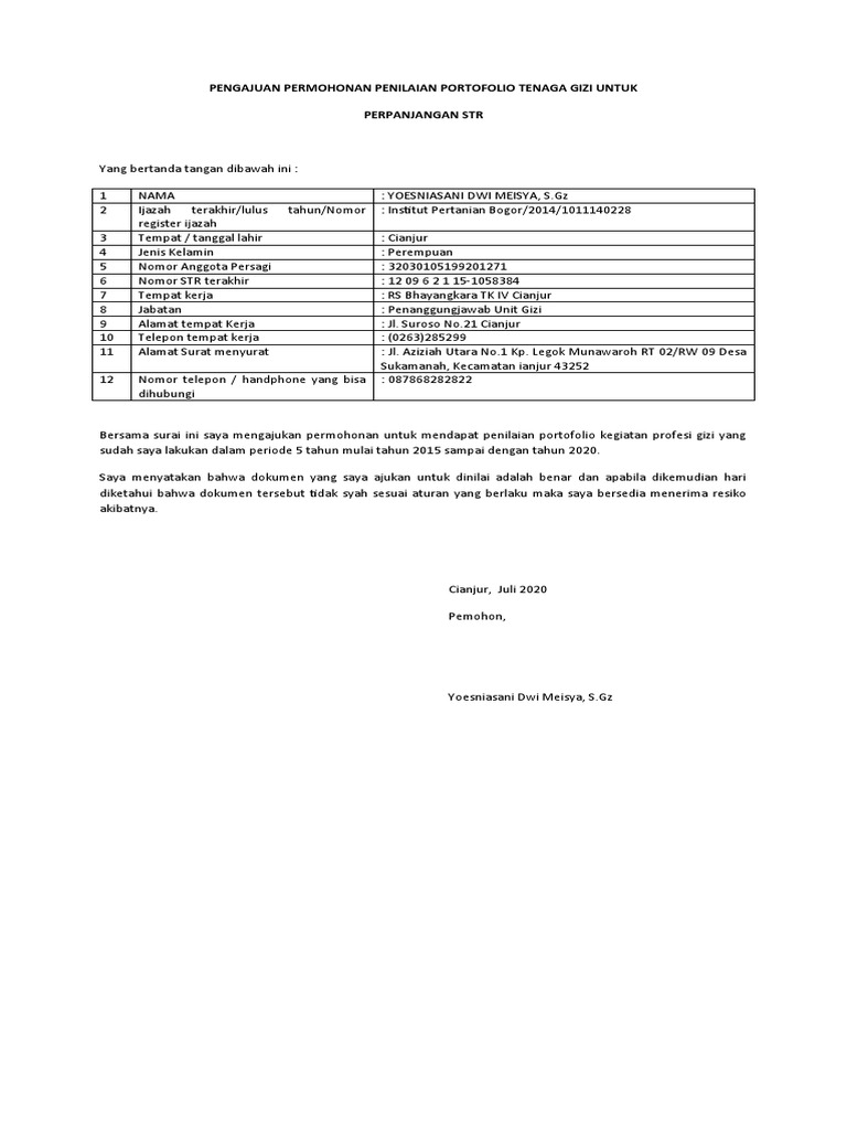 Pengajuan Penilaian Portofolio Tenaga Gizi Untuk Perpanjangan STR | PDF