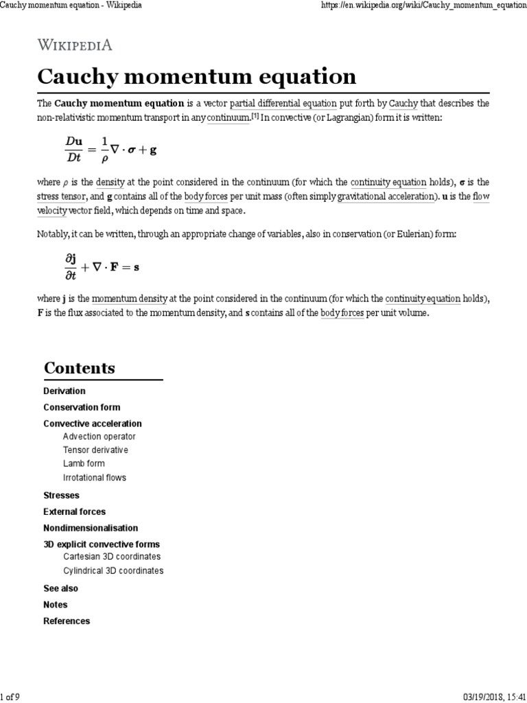 Cauchy Momentum Equation | PDF | Navier–Stokes Equations | Continuum ...