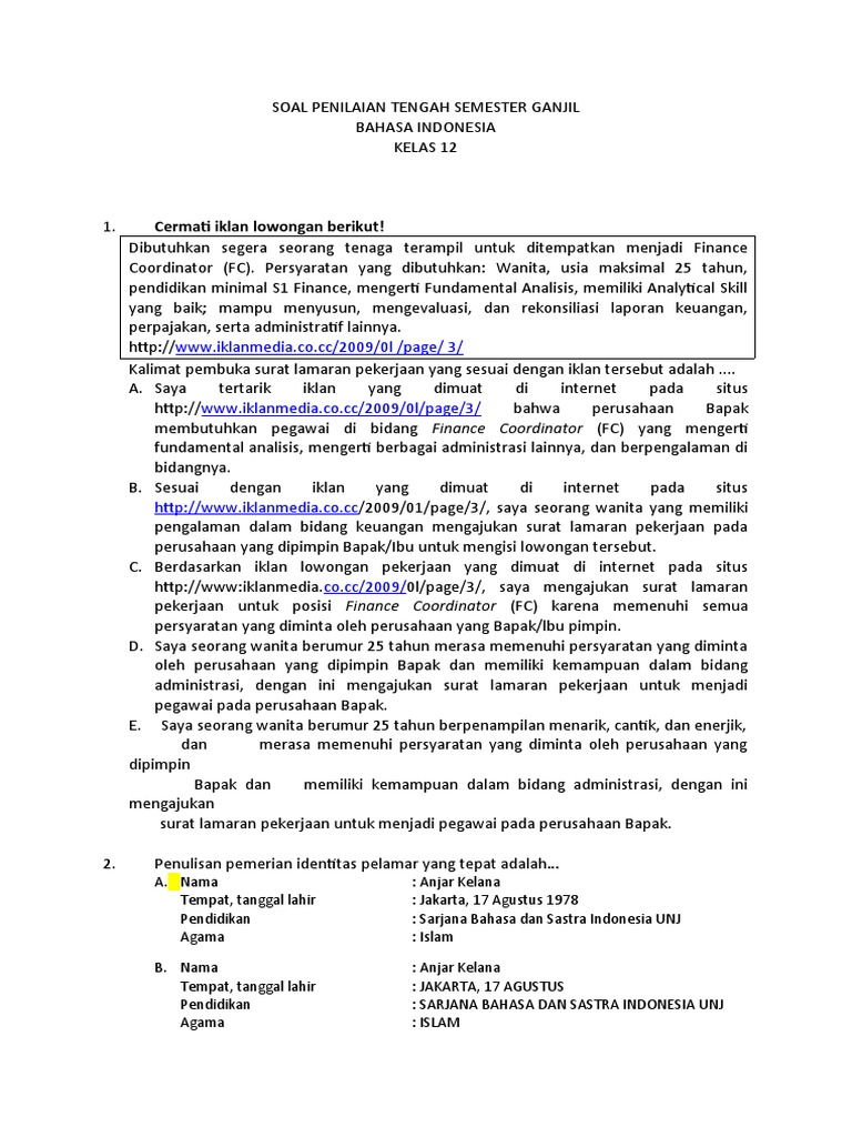 Soal PTS Ganjil (B) | PDF