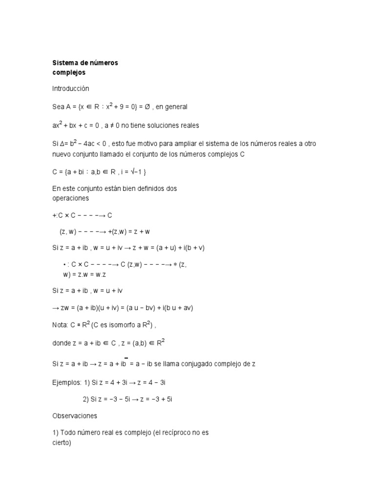Sistema de Numeros Complejos | PDF | Número complejo | Ecuaciones