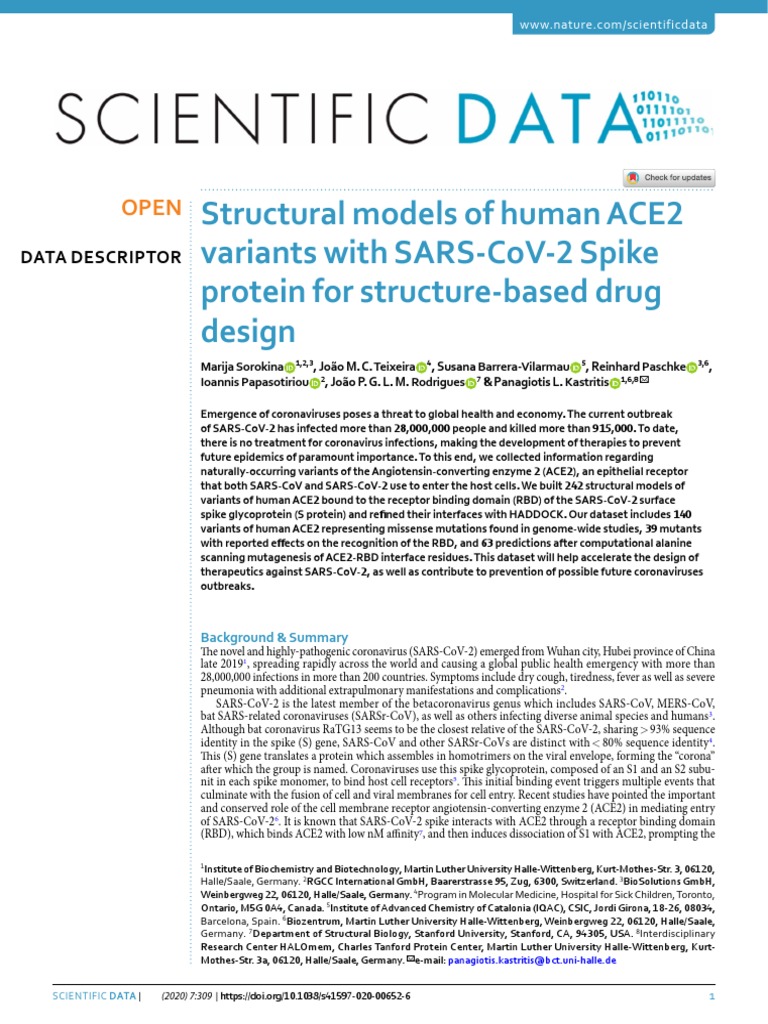 Structural Models of Human Ace2 Variants With Sars-Cov-2 Spike Protein ...