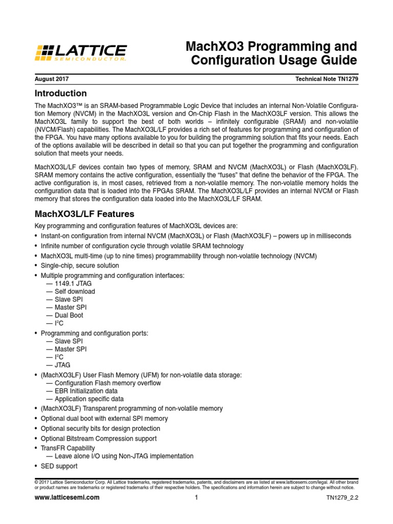 Machxo3 Programming And Configuration Usage Guide August 2017 Technical Note Tn1279 Download