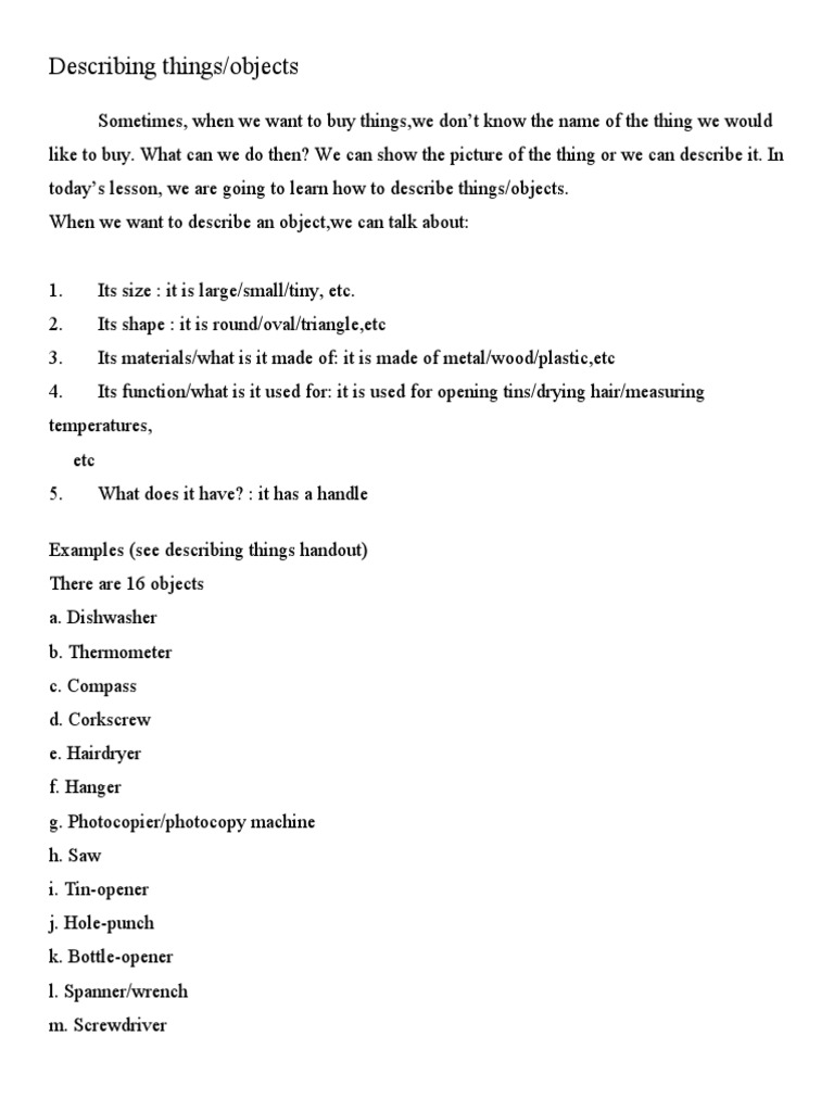 Explanation For Describing and Comparing Options | PDF | Adjective ...