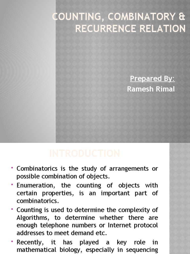 Counting, Combinatory & Recurrence Relation: Prepared By: Ramesh Rimal | Download Free PDF ...