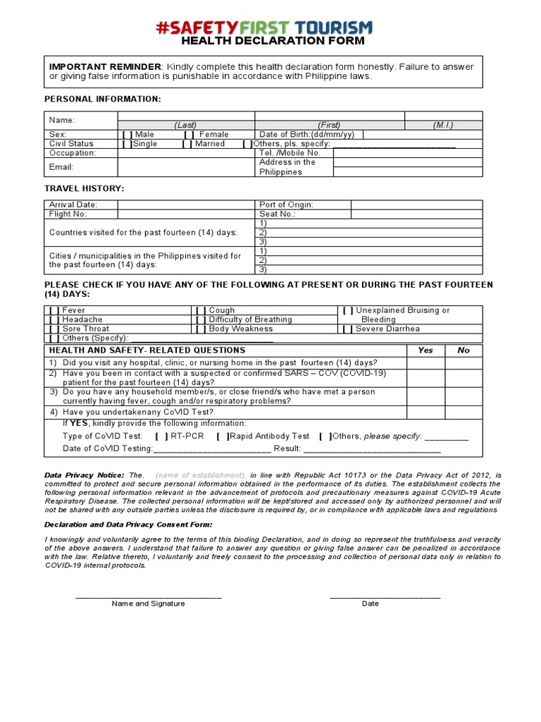Health Declaration Form DOT Amended | PDF | Information Privacy | Medicine