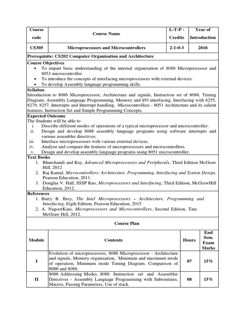 CS305 Microprocessors and Microcontrollers PDF | PDF | Microcontroller | Subroutine