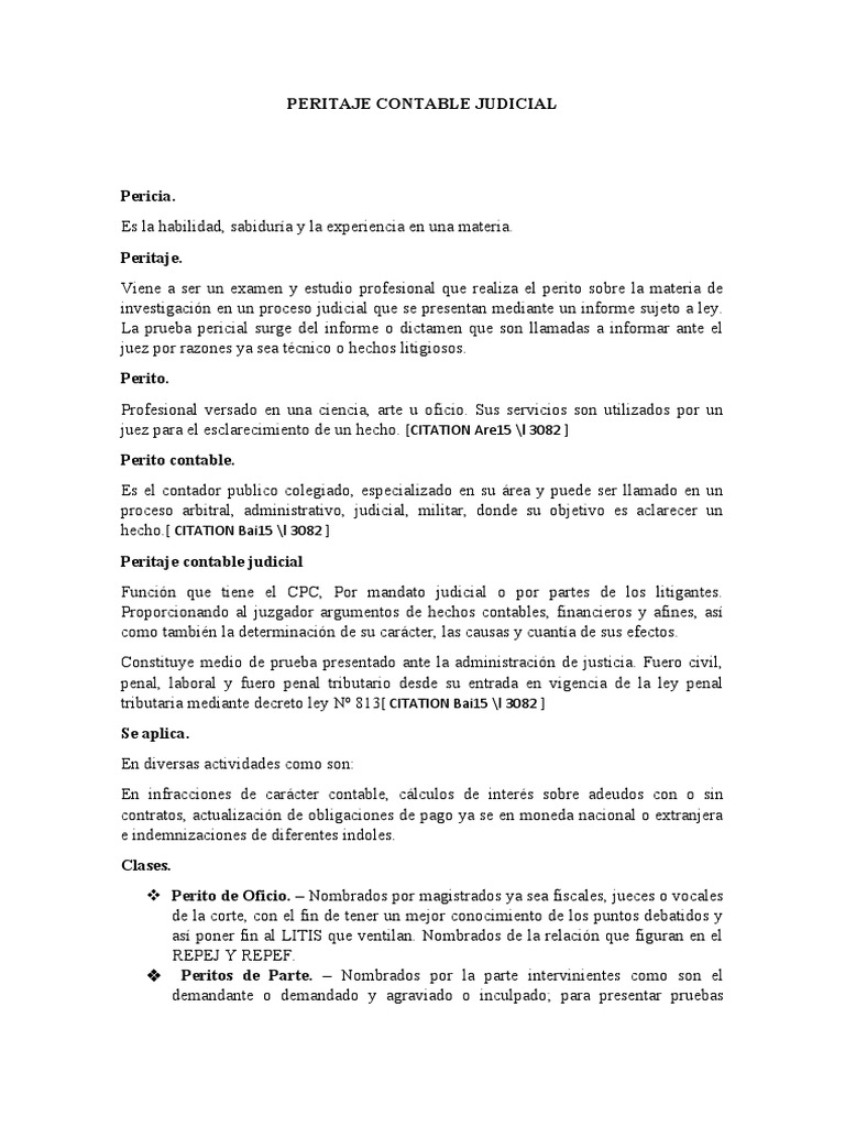 PERITAJE CONTABLE JUDICIAL Monografia | PDF | Testigo experto | Contador